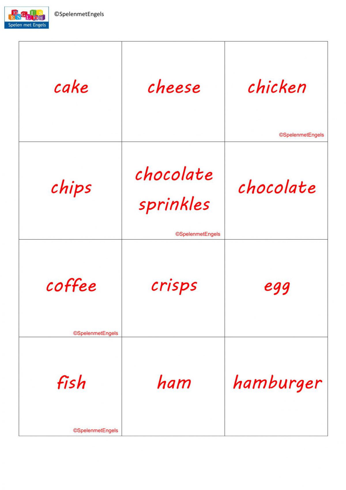 Memory Food and Drinks | 102 kaartjes | Spelen met Engels