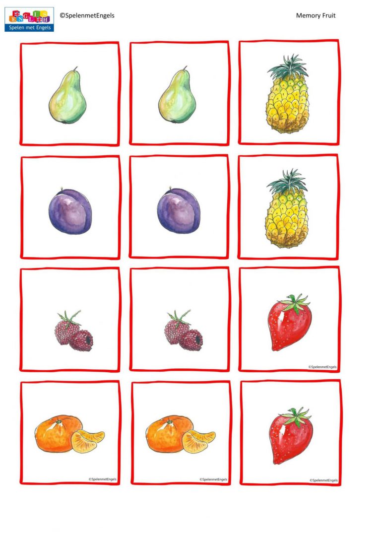 Memory Fruit | 57 kaartjes voor de basisschool | Spelen met Engels