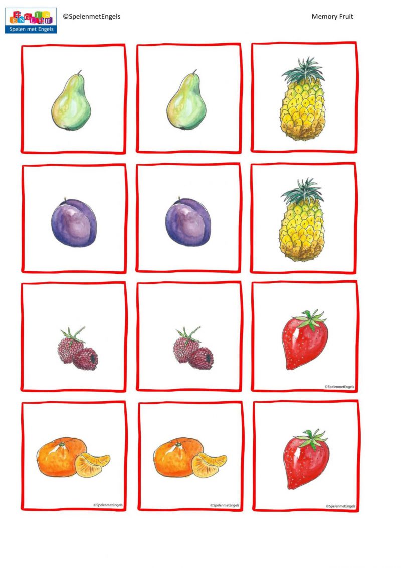 Memory Fruit | 57 kaartjes voor de basisschool | Spelen met Engels
