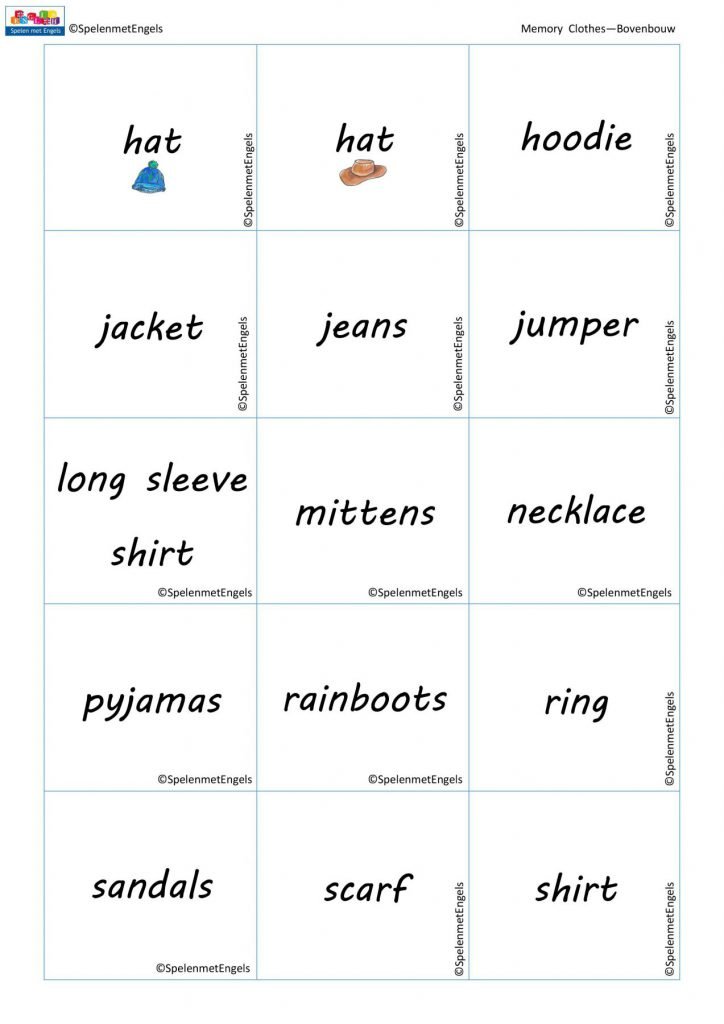 Memory Clothes bovenbouw | 153 kaartjes | Spelen met Engels