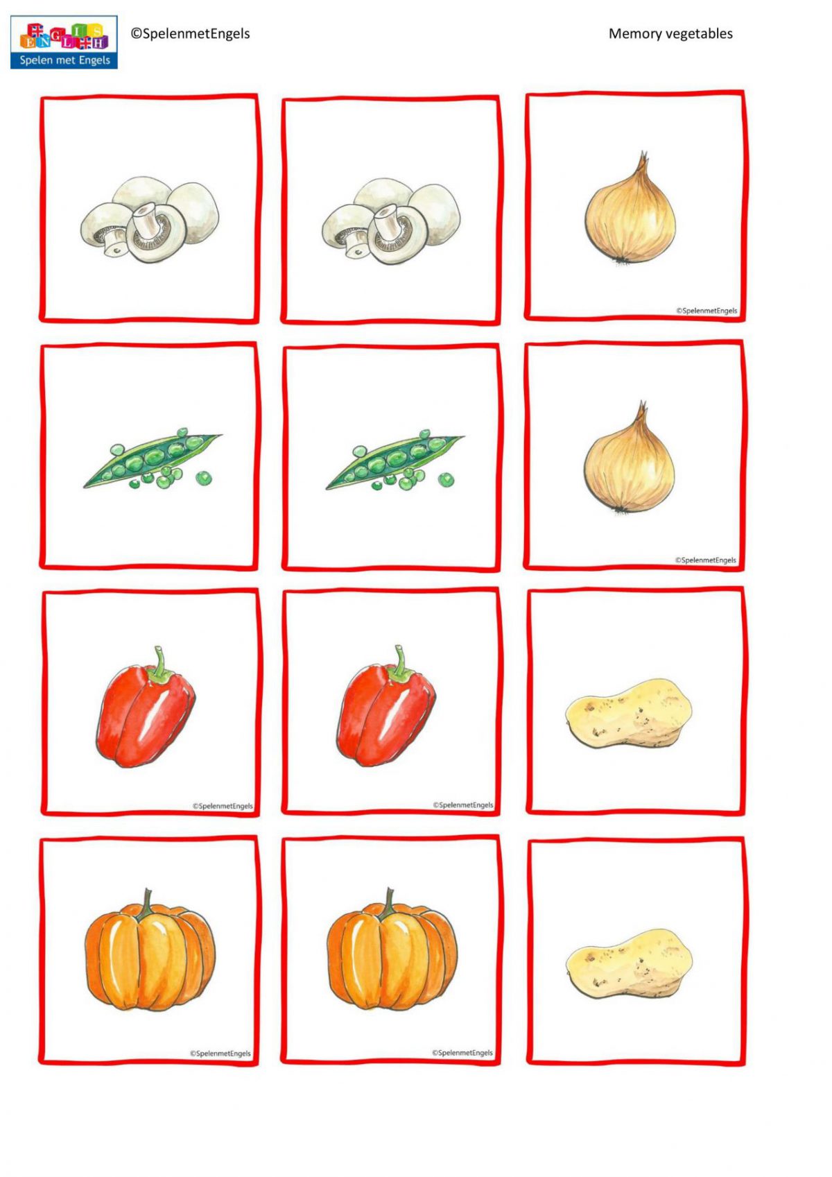 Memory Vegetables | 60 kaarten | Spelen met Engels