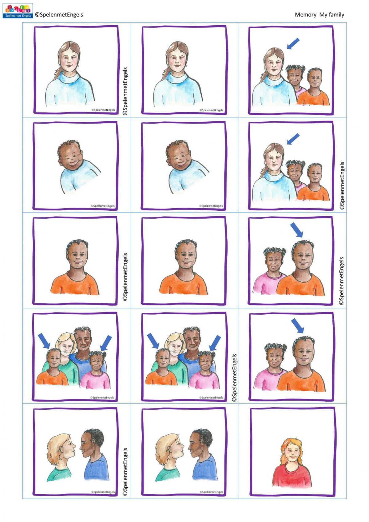 Memory My family | 116 kaartjes | Spelen met Engels