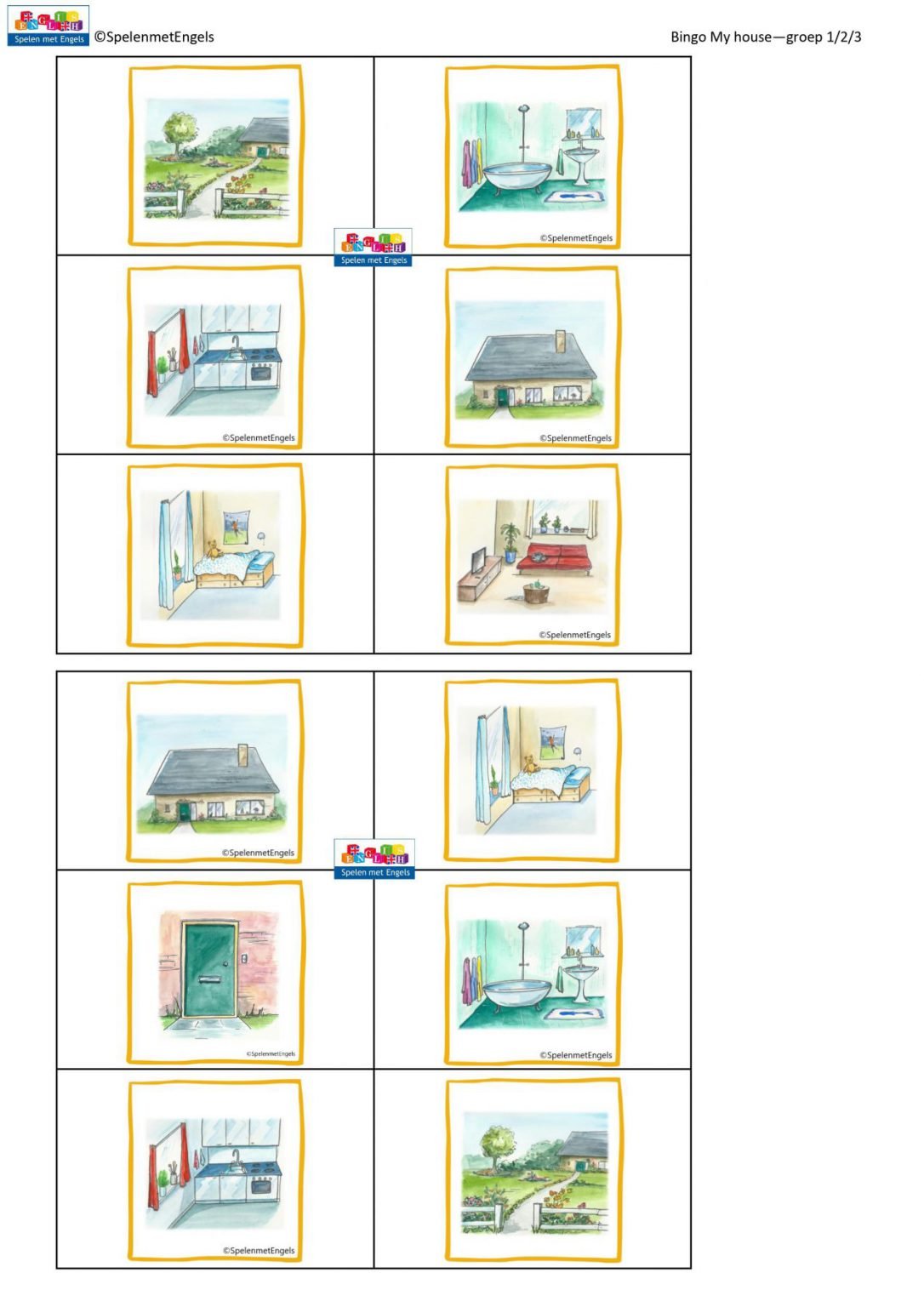 Bingo My house (kleuters) | groep 1, 2, 3 | Spelen met Engels