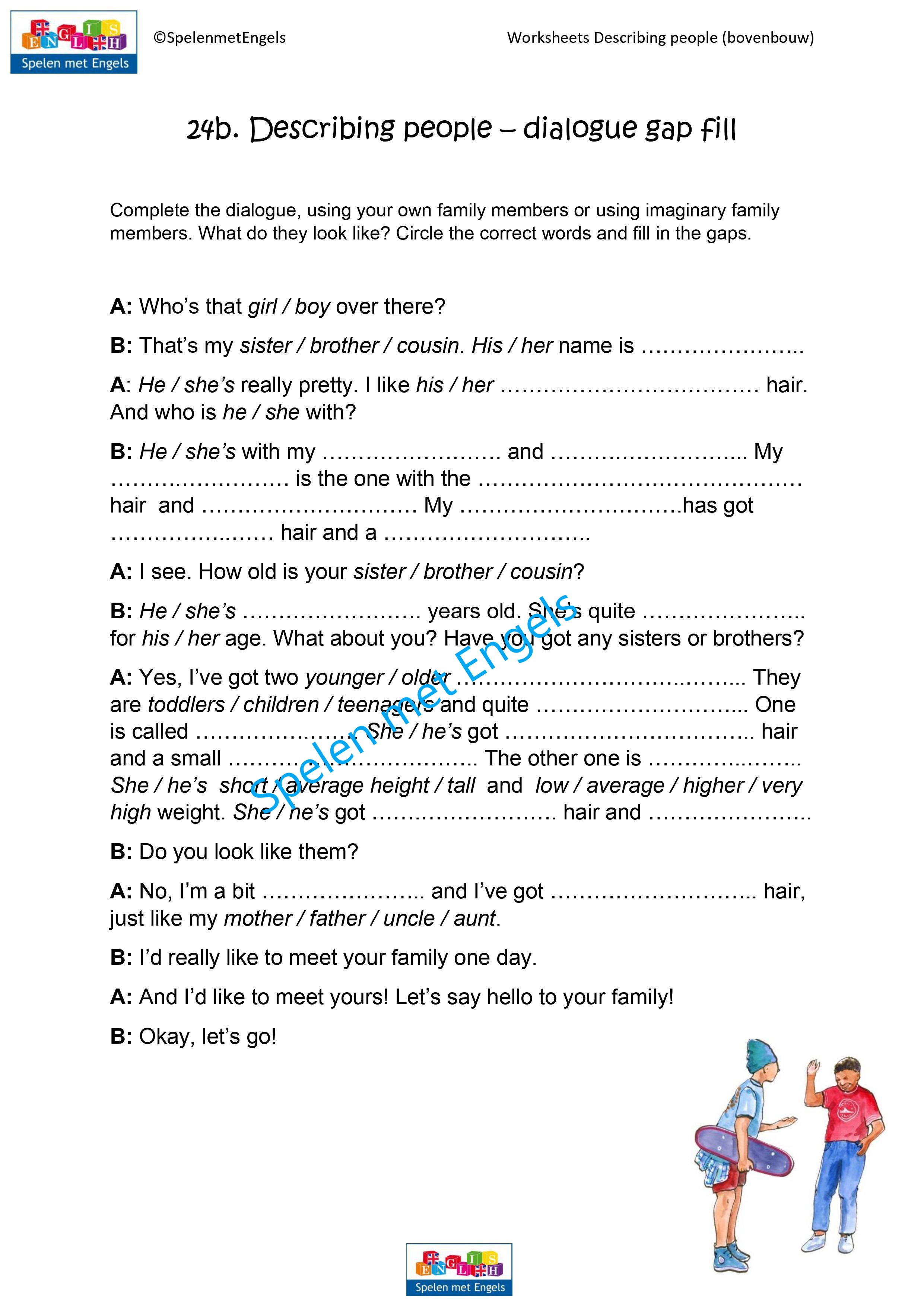 Worksheets Describing people (bovenbouw) | Spelen met Engels