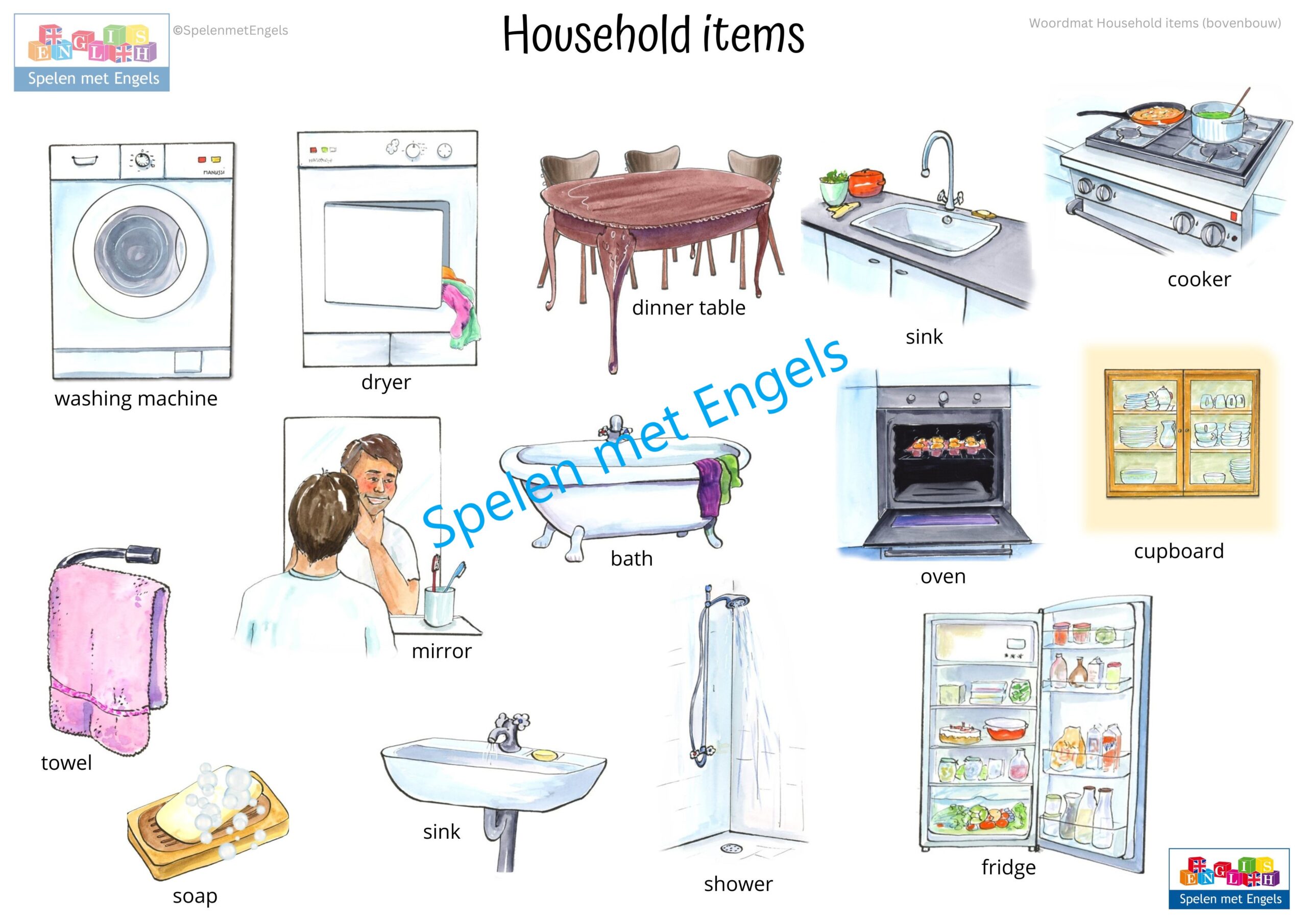 Woordmat Household items (bovenbouw) | Spelen met Engels