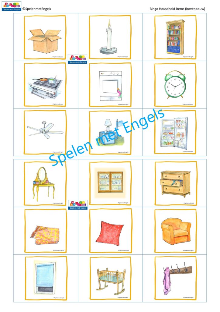 Bingo Household items (bovenbouw) | Spelen met Engels