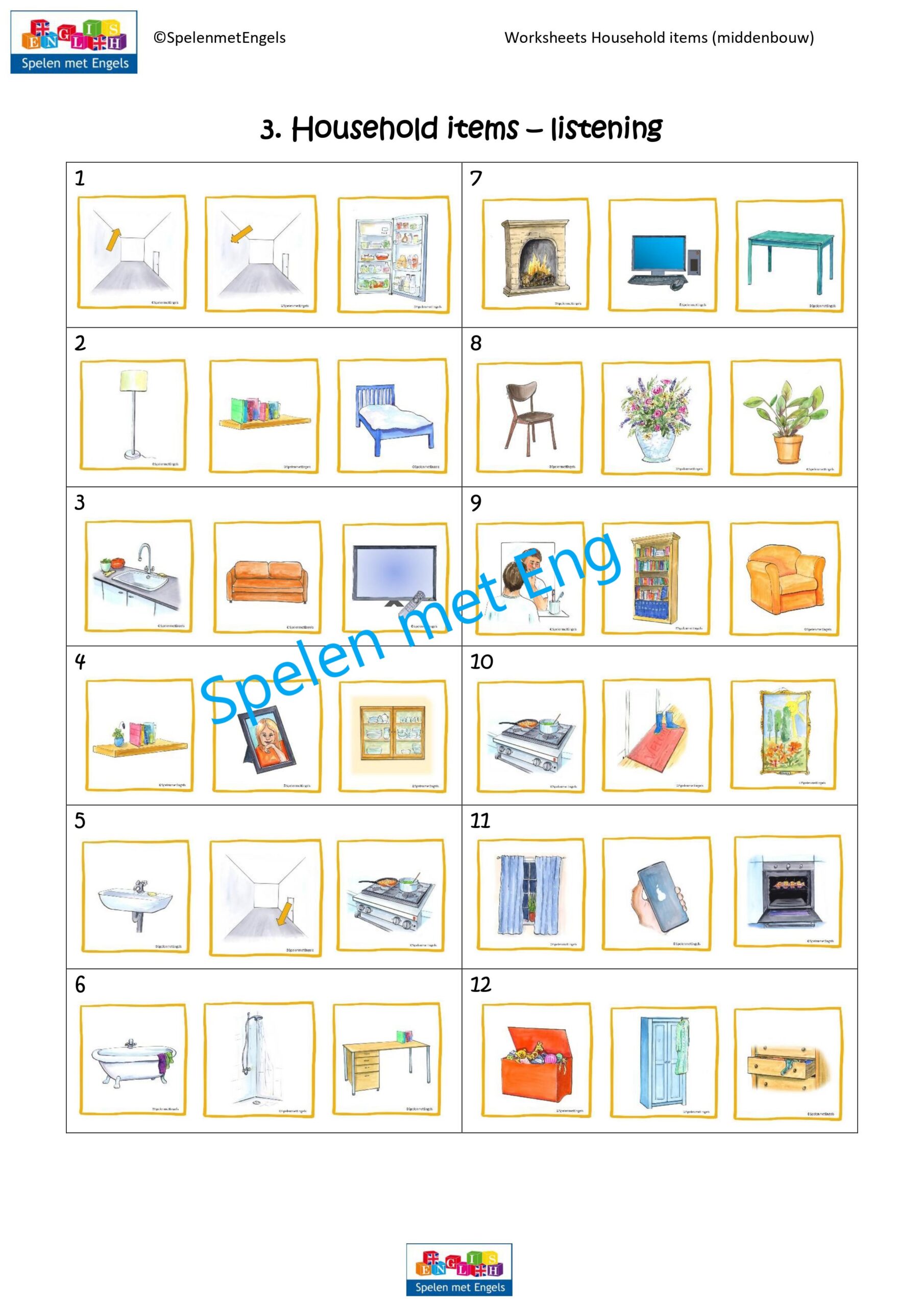 Worksheets Household items (middenbouw) | Spelen met Engels