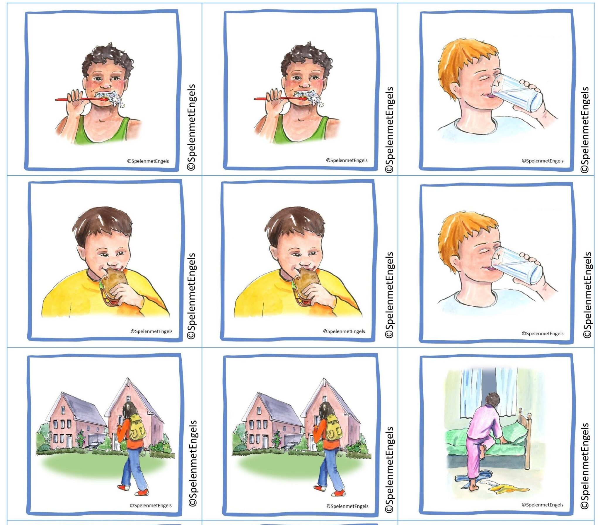 Memory Daily routines (onderbouw) | Spelen met Engels