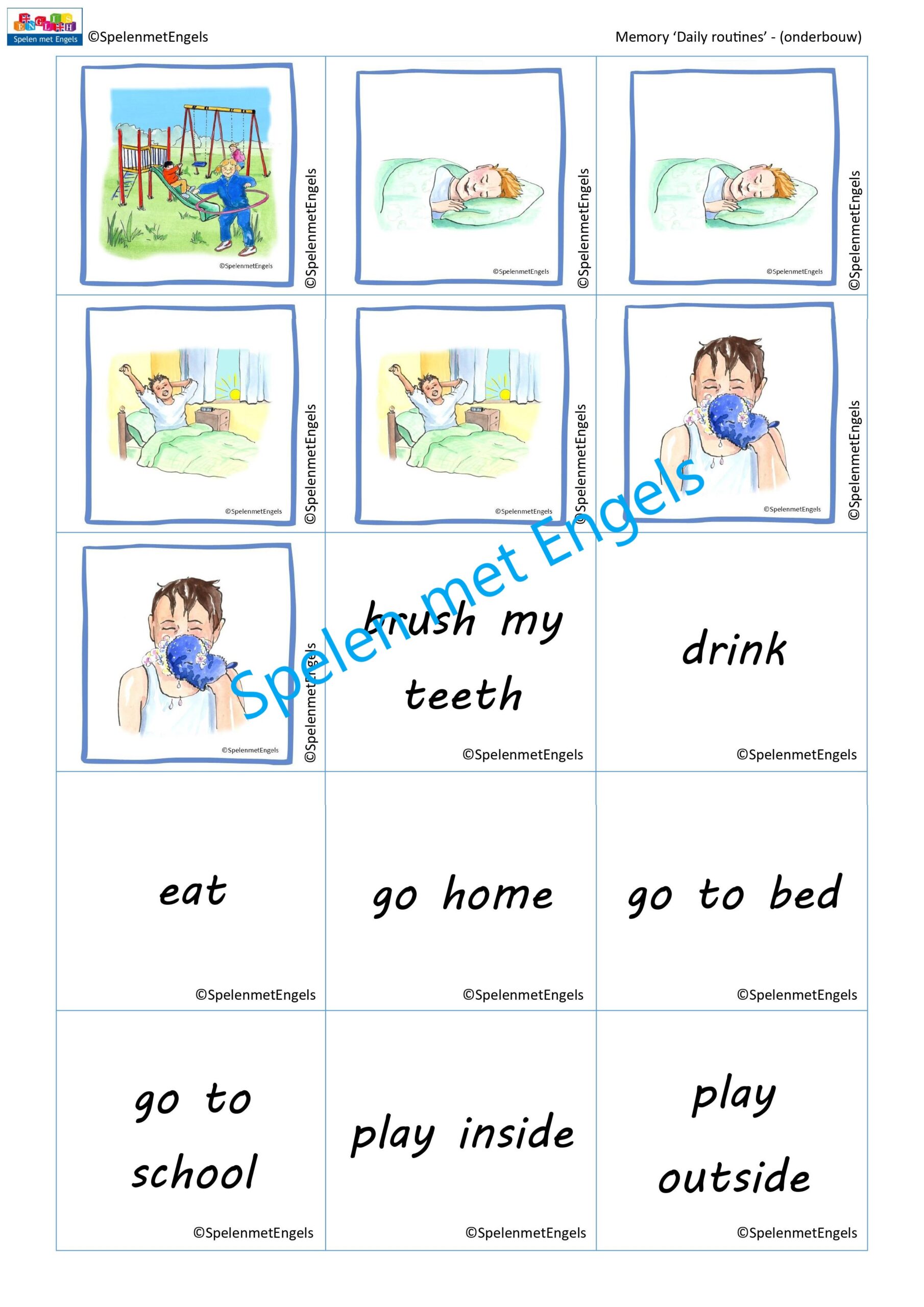 Memory Daily routines (onderbouw) | Spelen met Engels