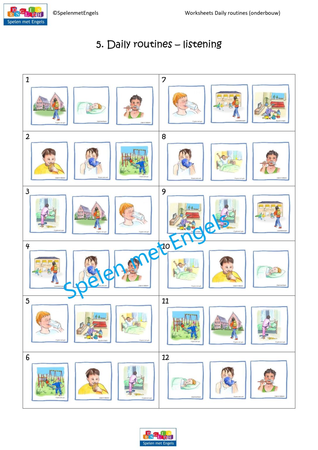 Worksheets Daily routines (onderbouw) | Spelen met Engels