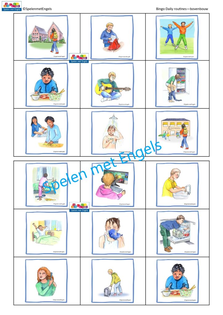 Bingo Daily routines (bovenbouw) | Spelen met Engels
