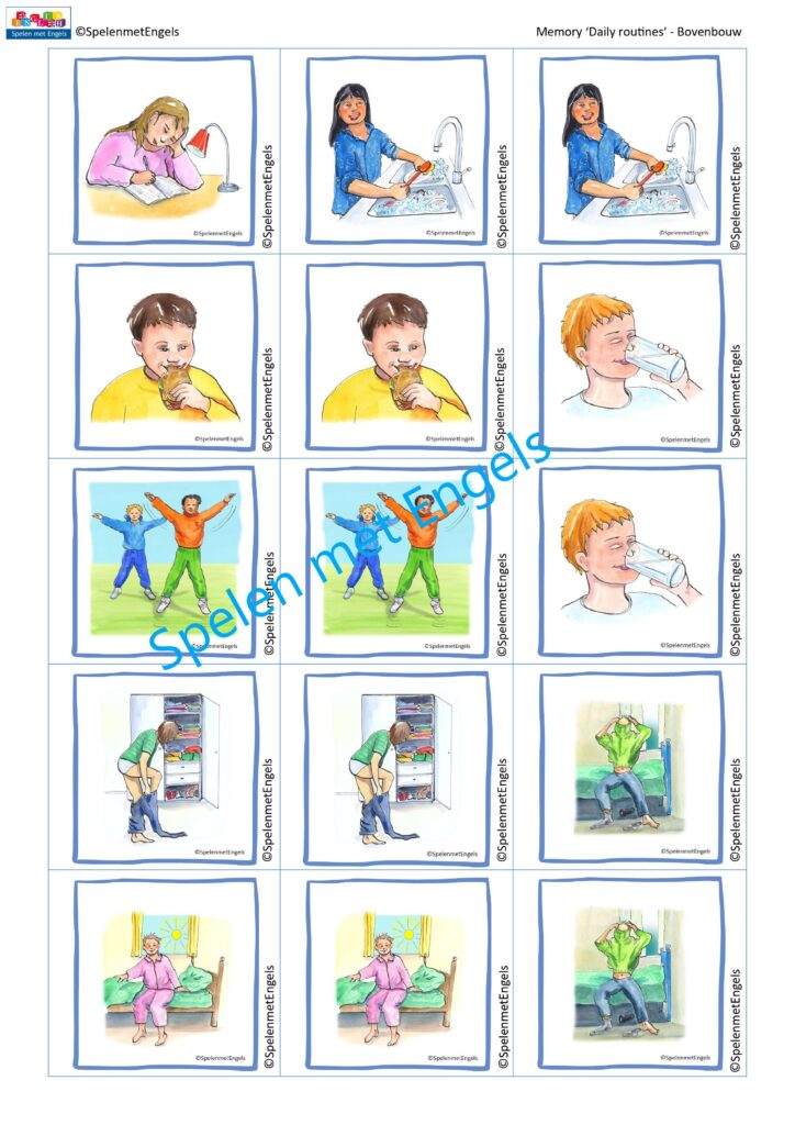 Memory Daily routines (bovenbouw) | Spelen met Engels