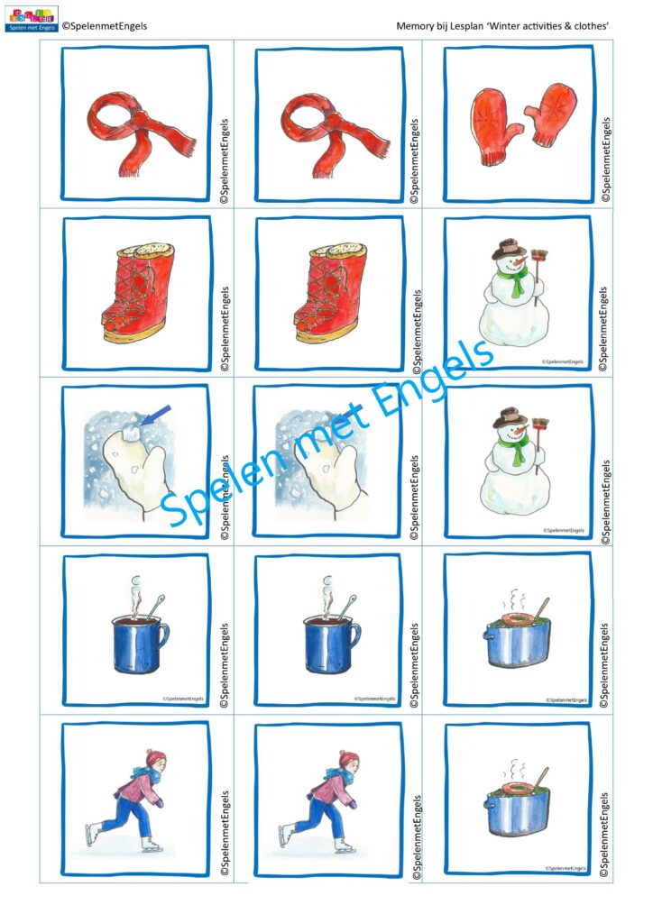 Memory Winter activities & clothes | Spelen met Engels