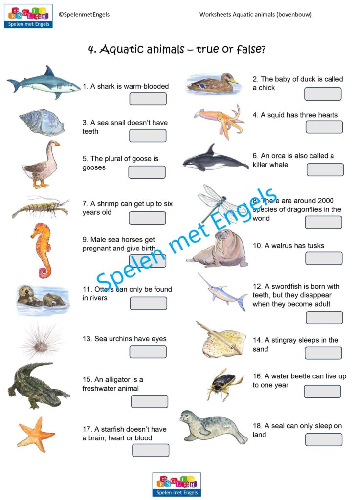 Worksheets Aquatic animals (middenbouw) | Spelen met Engels